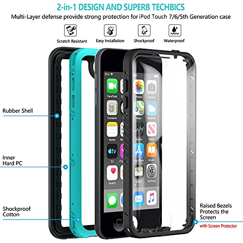 BESINPO for iPod Touch 7th/6th/5th Generation Case Waterproof, iPod Touch Case Shockproof 360 Full Body Heavy Duty Defender Protective Cover for Diving Swimming Snorkeling Case for iPod Touch 7/6/5