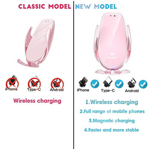 MEIMFY Wireless Car Charger Mount,Auto Clamping Air Vent Phone Holder for Car,New Upgraded Model,15W Qi Fast Charging/Magnetic DC Charging for All Mobile Phones,iPhone,Samsung,Pixel