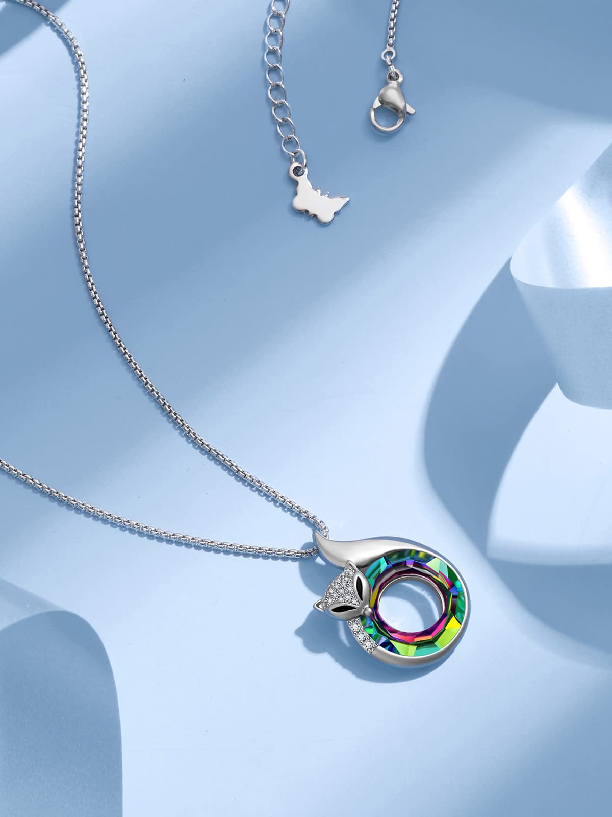 PLATO H Crystal Fox Necklace Cute Head and Tail Pendant Anniversary Jewelry for Women's Birthday Gift for Her
