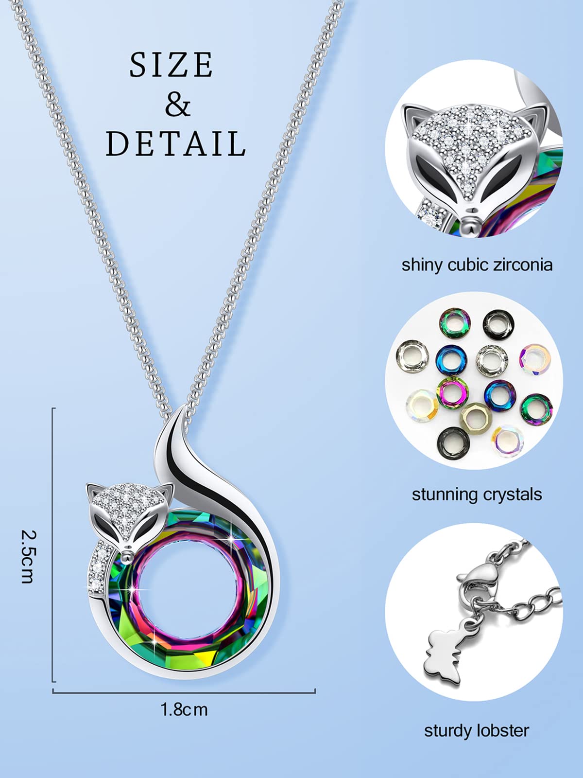 PLATO H Crystal Fox Necklace Cute Head and Tail Pendant Anniversary Jewelry for Women's Birthday Gift for Her