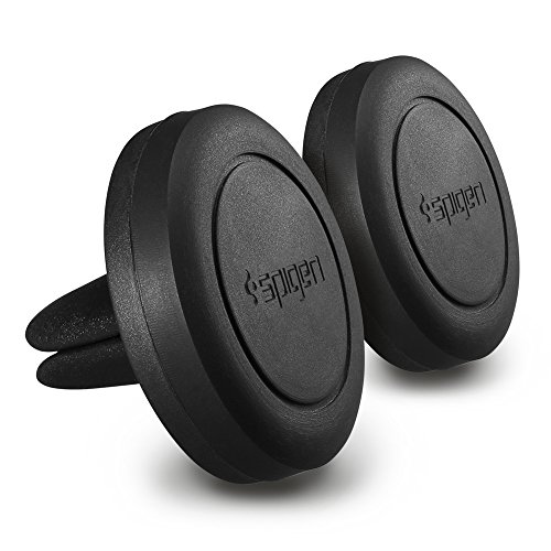 Spigen Quad Air Vent Magnetic Car Mount [2 Pack] Matte Finish Phone Cradle Holder with 4 Metal Plates - Black