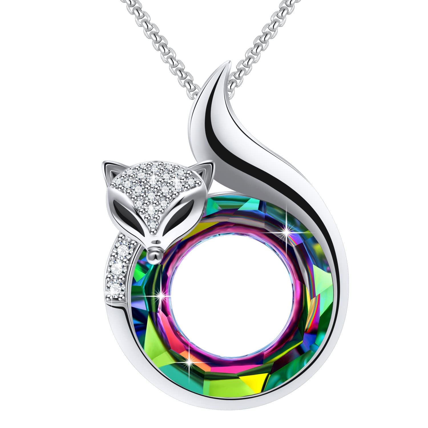 PLATO H Crystal Fox Necklace Cute Head and Tail Pendant Anniversary Jewelry for Women's Birthday Gift for Her