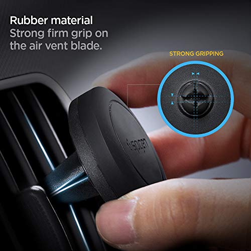 Spigen Quad Air Vent Magnetic Car Mount [2 Pack] Matte Finish Phone Cradle Holder with 4 Metal Plates - Black