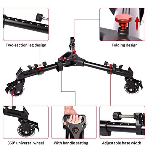 Famall Photography Tripod Dolly, Heavy Duty Tripod Dolly with 3" Wheels, Adjustable Legs and Carry Bag, Portable Tripod Wheels Compatible with Most Video Tripods and Light Stands