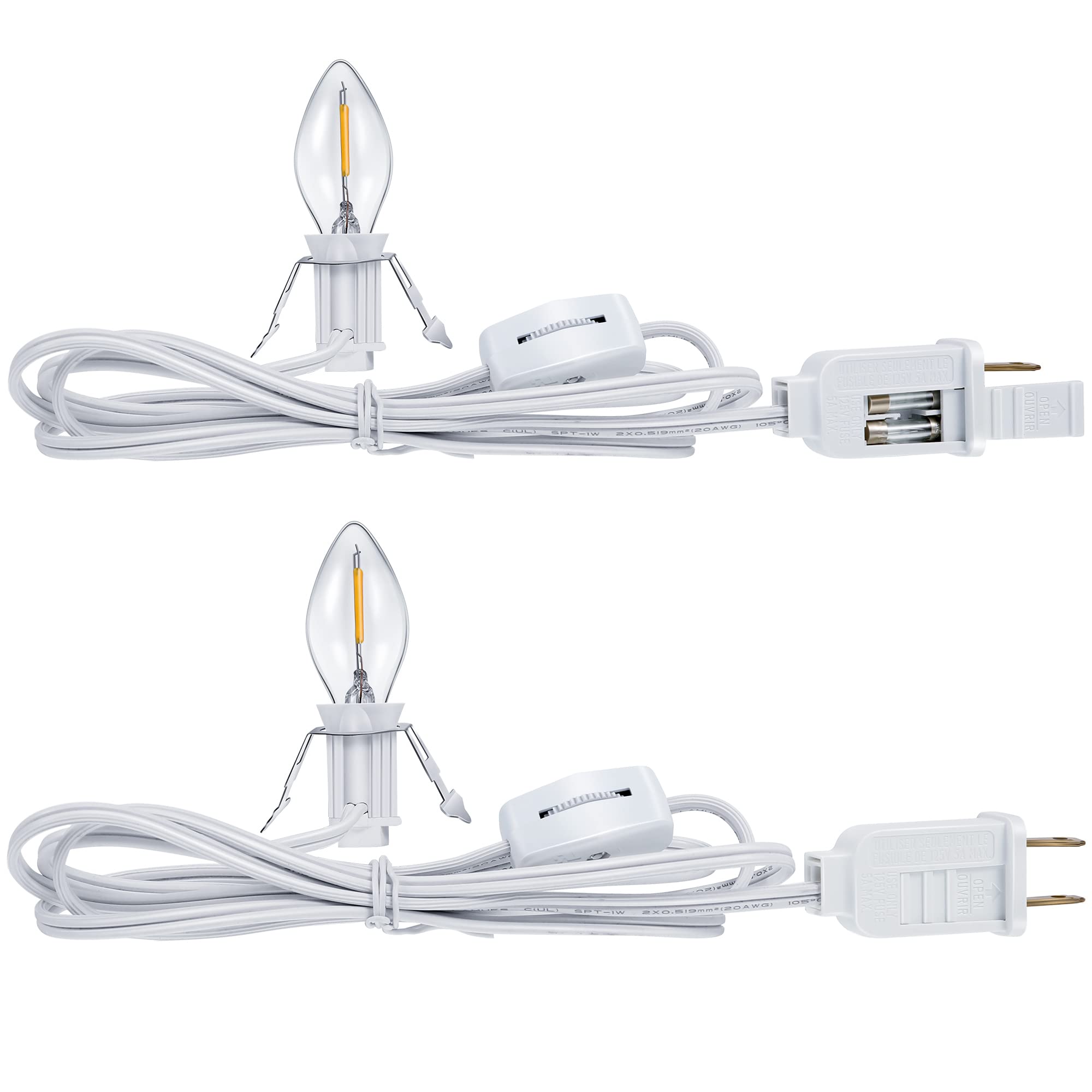 2 Pieces Accessory Cord with One LED Light Bulb Lamp Kit, 6Ft Christmas Village Lights Cord with On/Off Switch and Spare Fuse, Blow Mold Light for Christmas Houses Village, Holiday Craft Decorations