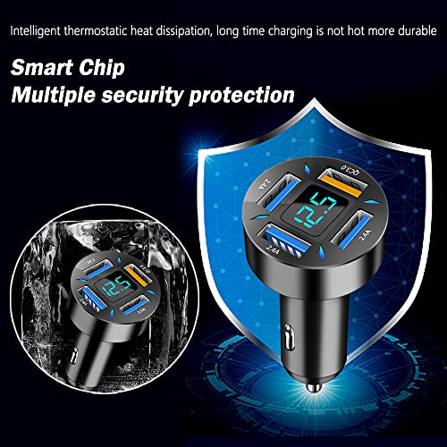 66W Fast USB Car Charger Fast Charge with Voltmeter LED Light Display Car Charger Adapter Compatible for iPhone 14/13/12/11pro/x/8/S22/S22+/Ultra/S21/S10/S9