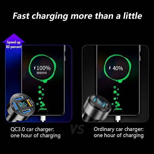 66W Fast USB Car Charger Fast Charge with Voltmeter LED Light Display Car Charger Adapter Compatible for iPhone 14/13/12/11pro/x/8/S22/S22+/Ultra/S21/S10/S9