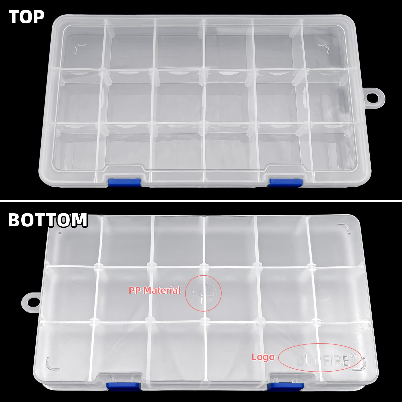 DUOFIRE Plastic Organizer Container Storage Box Adjustable Divider Removable Grid Compartment for Jewelry Beads Earring Tool Fishing Hook Small Accessories(18 grids, White X 2)