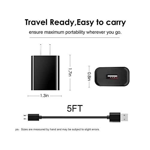 Wall Charger 5ft Micro USB Charging Cable Power Cord for Nokia 2720 V Flip 800 Tough C01 Plus C1 C2 C3 C10 C20 C30 105 106 125 220 225 3310 6300, Nokia 1.3 1.4 2.3 2.4 Model & More Flip Phone Charge