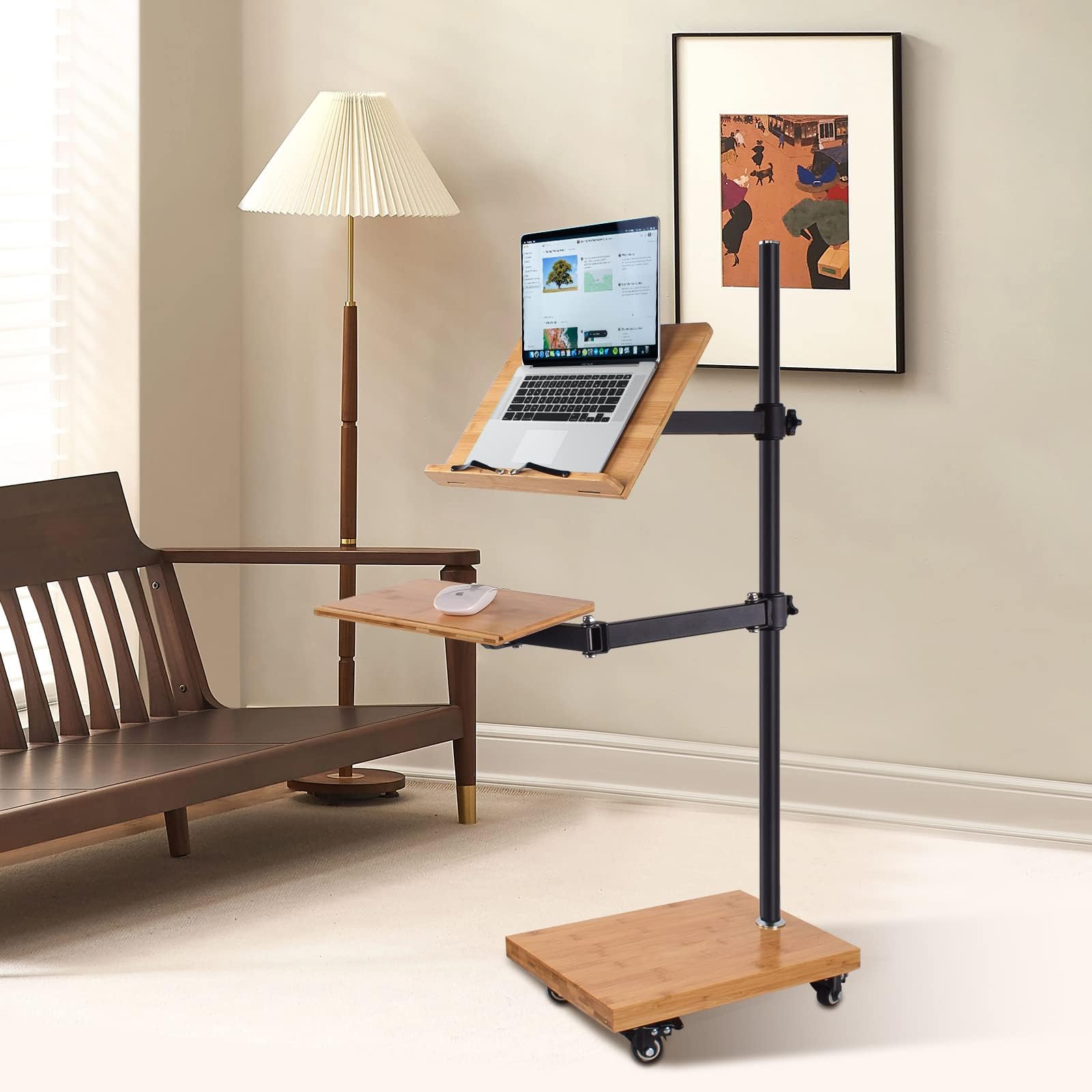Laptop Stand for Couch,wishacc Rolling Workstation Stand Cart Desk for Laptops, Books, Tablets, and Art, Made for Sofa, Bed, Chair, or Standing