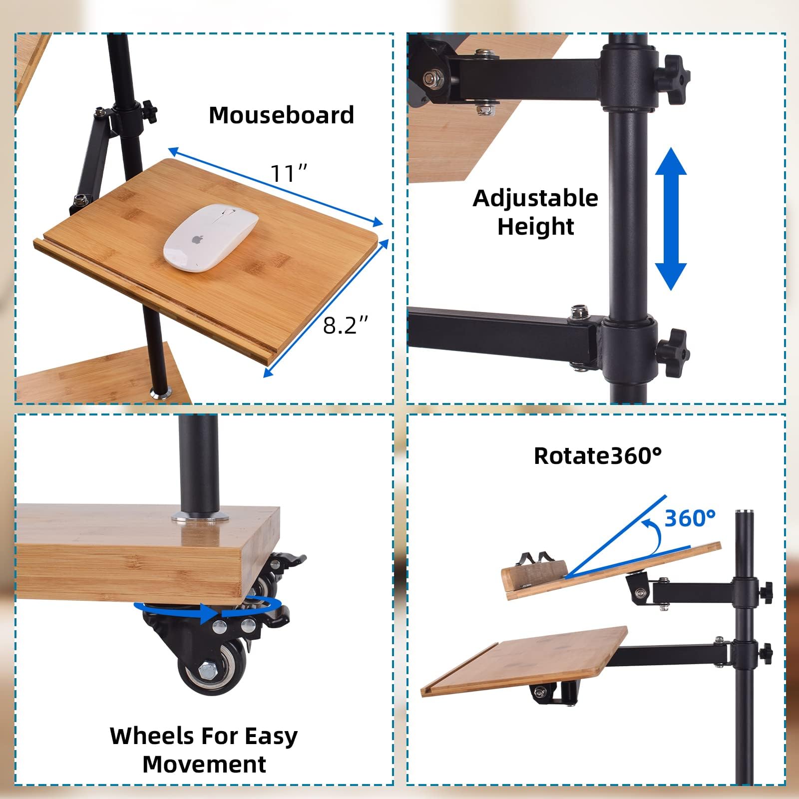 Laptop Stand for Couch,wishacc Rolling Workstation Stand Cart Desk for Laptops, Books, Tablets, and Art, Made for Sofa, Bed, Chair, or Standing