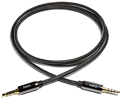 Zeskit Premium 3.5mm Jack Male to Male AUX Audio Cable, TRRS 4 Poles for Headphones with Mic, Speakers - 4ft