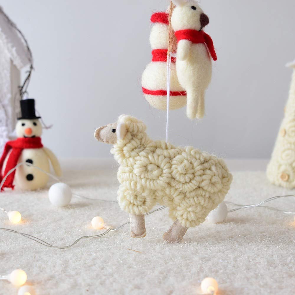 Fashionhe Christmas Tree Pendant Hanging Home Sheep Ornament Christmas Decoration(Beige,S)