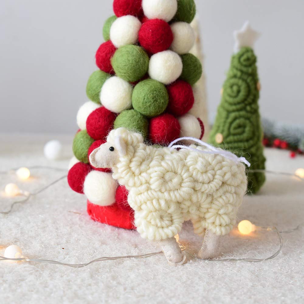 Fashionhe Christmas Tree Pendant Hanging Home Sheep Ornament Christmas Decoration(Beige,S)