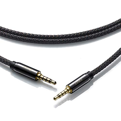 Zeskit Premium 3.5mm Jack Male to Male AUX Audio Cable, TRRS 4 Poles for Headphones with Mic, Speakers - 4ft