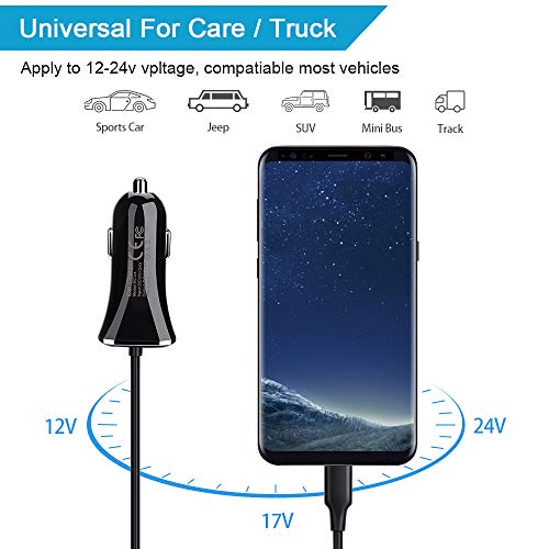 USB Type C Car Charger,Quick Charge 3.4A USB Car Adapter with 3ft Type C Charging Cable for Samsung Galaxy S23 Ultra S22 S21 S20 A10e A20 A50 A51 A52 A70 S10 S9 S8 Plus,Note 20/10,LG G8 G7 V40 V35 V60
