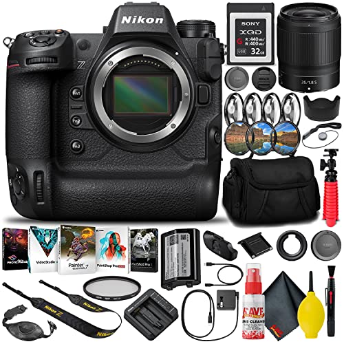 Nikon Z9 FX-Format Mirrorless Camera Body (1669) + 35mm f/1.8 S Lens + 32GB XQD Memory Card + Editing Software + Camera Bag + Pro Filter Kit + 12" Tripod (Renewed)