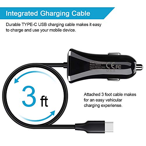 USB Type C Car Charger,Quick Charge 3.4A USB Car Adapter with 3ft Type C Charging Cable for Samsung Galaxy S23 Ultra S22 S21 S20 A10e A20 A50 A51 A52 A70 S10 S9 S8 Plus,Note 20/10,LG G8 G7 V40 V35 V60
