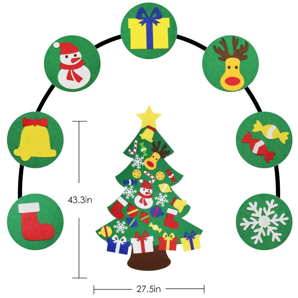 YEAHBEER Felt Christmas Tree for Kids,3.2FT DIY Christmas Tree with 30 Detachable Christmas Ornaments,Xmas Gifts, New Year Door Wall Hanging Decorations