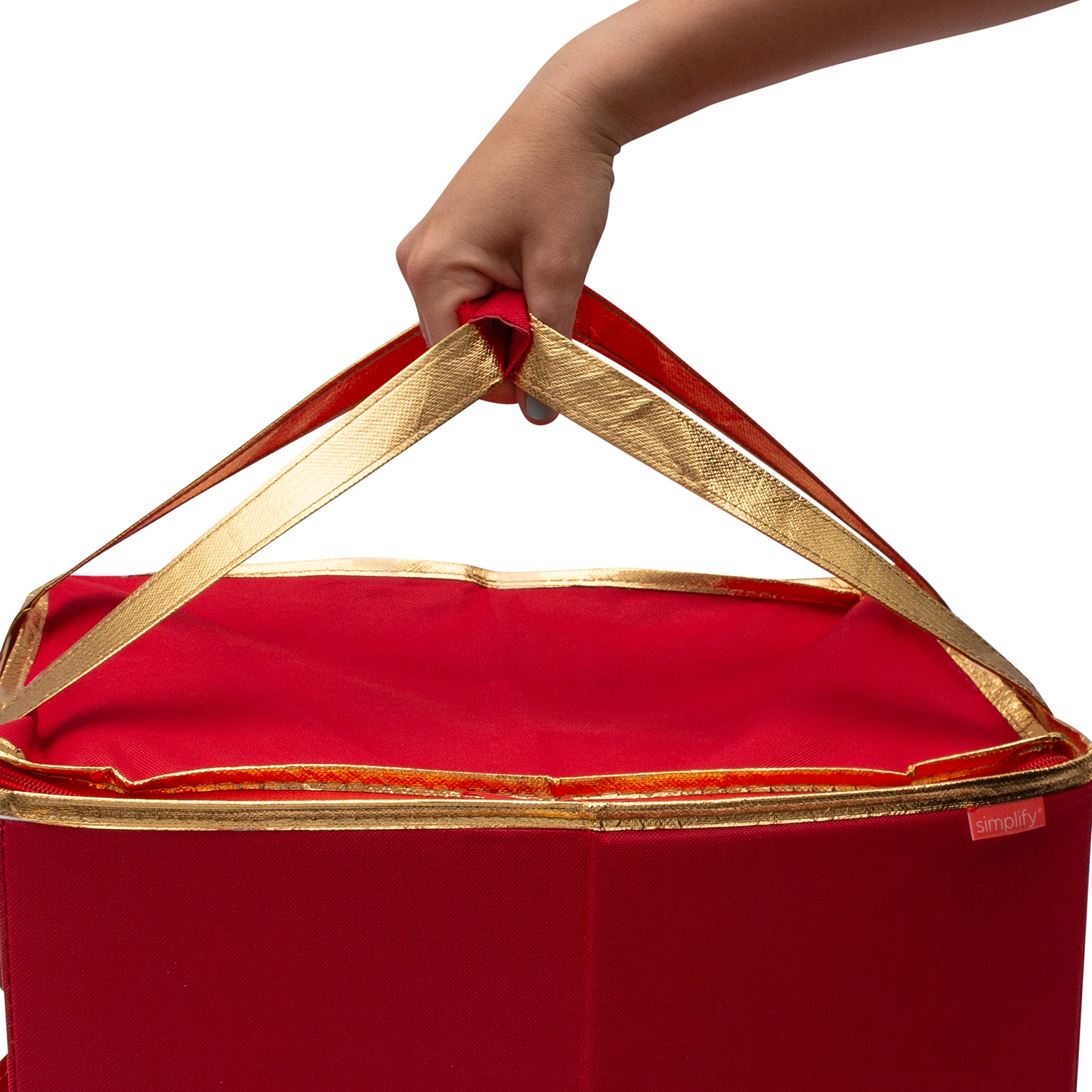 Simplify Gift Bag Organizer | Dimensions: 10.5"x 16"x 16" | Stores Gift Bags | Ribbon | Tissue Paper | Gift Cards | Large Reinforced Handles | Red | Holiday Storage | Collapsible