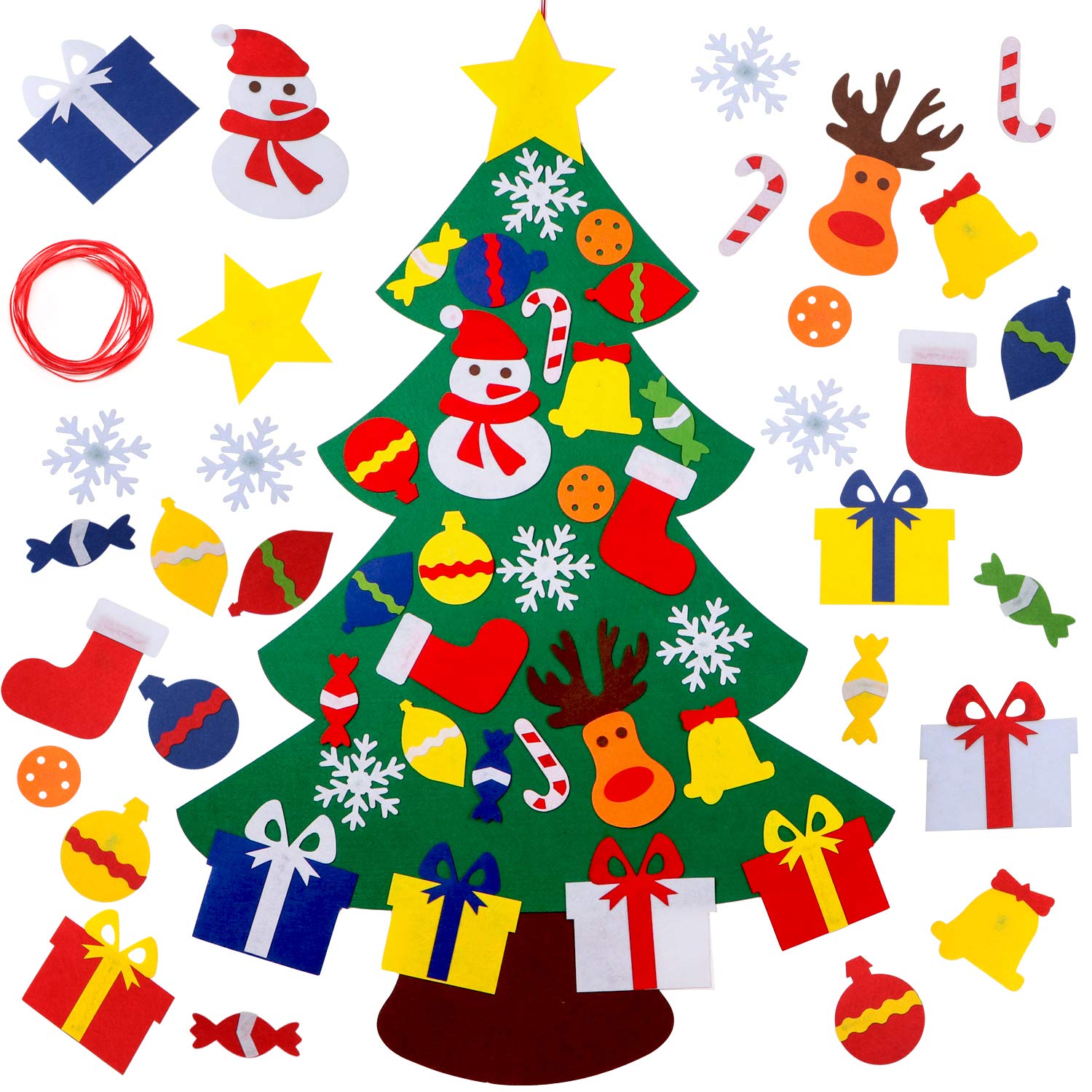 YEAHBEER Felt Christmas Tree for Kids,3.2FT DIY Christmas Tree with 30 Detachable Christmas Ornaments,Xmas Gifts, New Year Door Wall Hanging Decorations