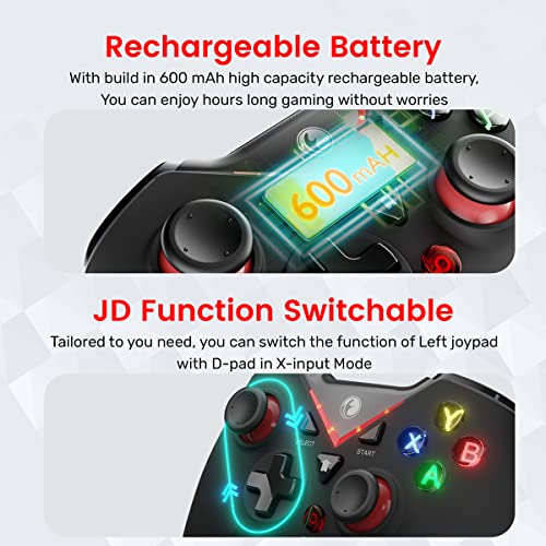 IFYOO VONE 2.4G Wireless Game Controller with Continuous Fire and Vibration Gamepad for PC Laptop (Windows 11/10/8/7), Steam, Android Smartphones, Android Tablets, TVs, TV Boxes, PS3 - Red, 1x Type-C