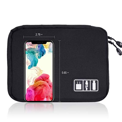 iiteeology Smartwatch Accessories Organizer, Universal Electronics Accessories Travel Storage Bag for Watch Bands, Extra Pocket for Magsafe Charger, Cable, Headphone, USB, SD Cards, Black
