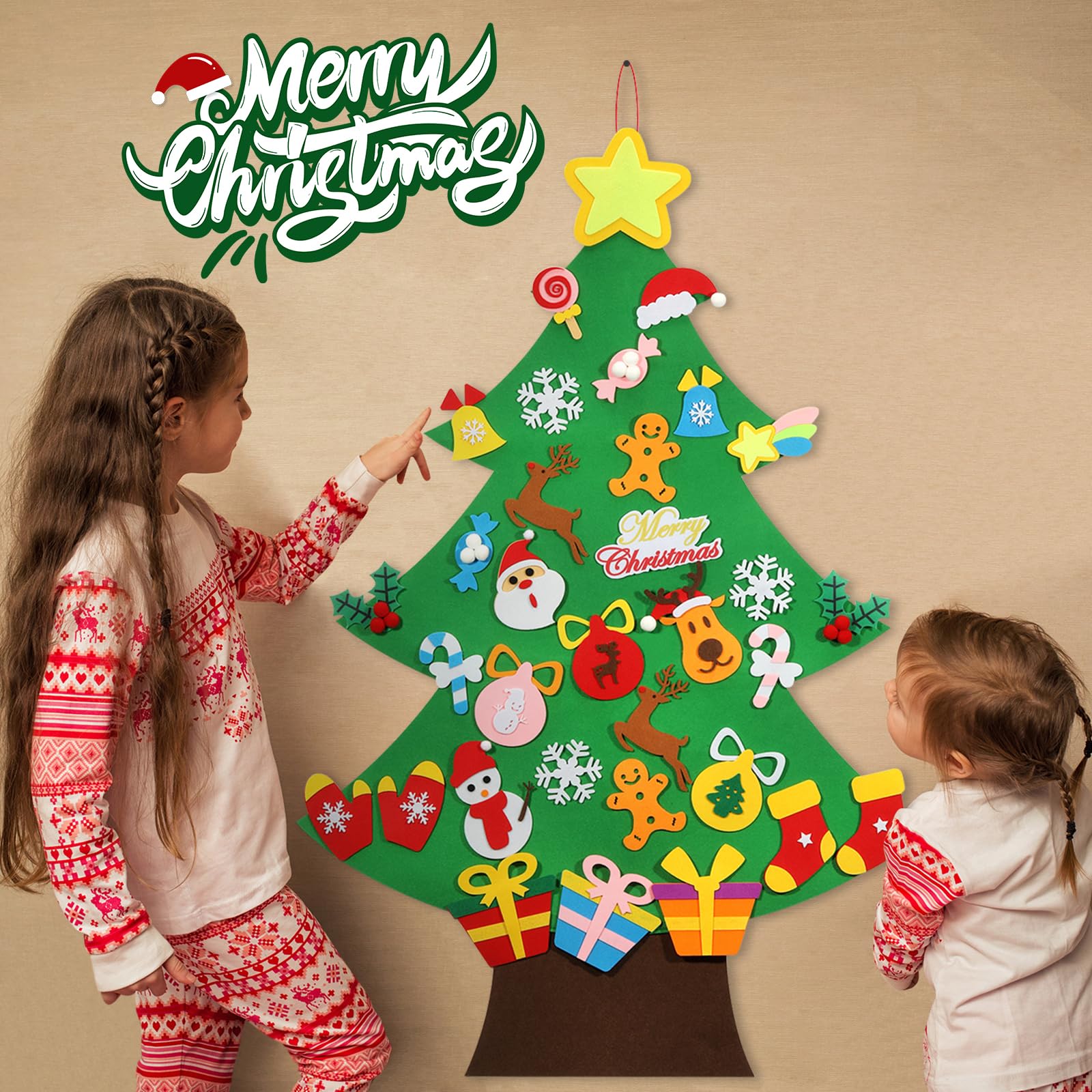 TOBEHIGHER DIY Felt Christmas Tree - 3.6 FT Felt Christmas Tree for Kids with 41 Pieces of Ornament Decor, DIY Xmas Gifts for Kids, Wall Hanging Christmas Tree Decorations