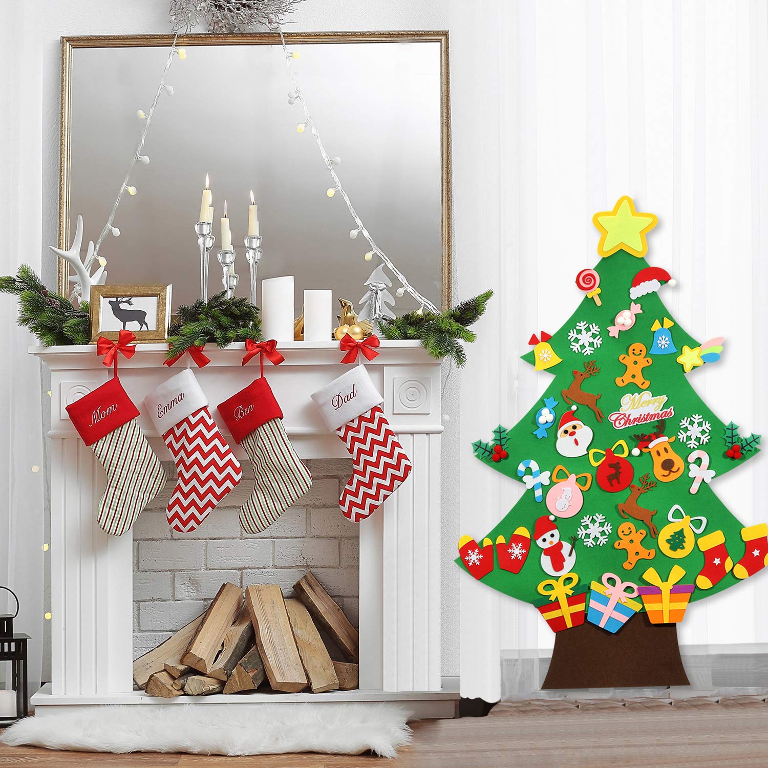 TOBEHIGHER DIY Felt Christmas Tree - 3.6 FT Felt Christmas Tree for Kids with 41 Pieces of Ornament Decor, DIY Xmas Gifts for Kids, Wall Hanging Christmas Tree Decorations