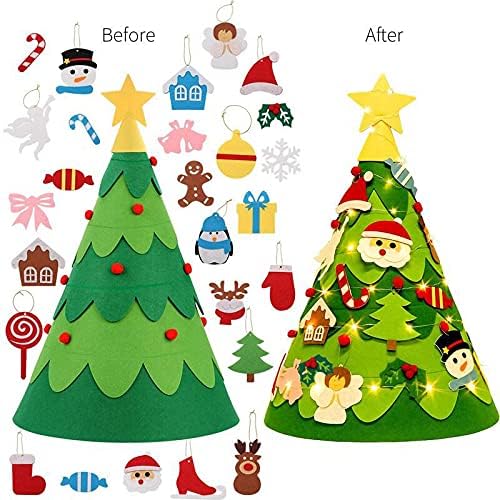 3D DIY Felt Christmas Tree for Kids,with 18 Pcs Christmas Hanging Ornaments 9.8 Ft LED String Light, for Kids New Year Christmas Decorations (Bring LED Light)