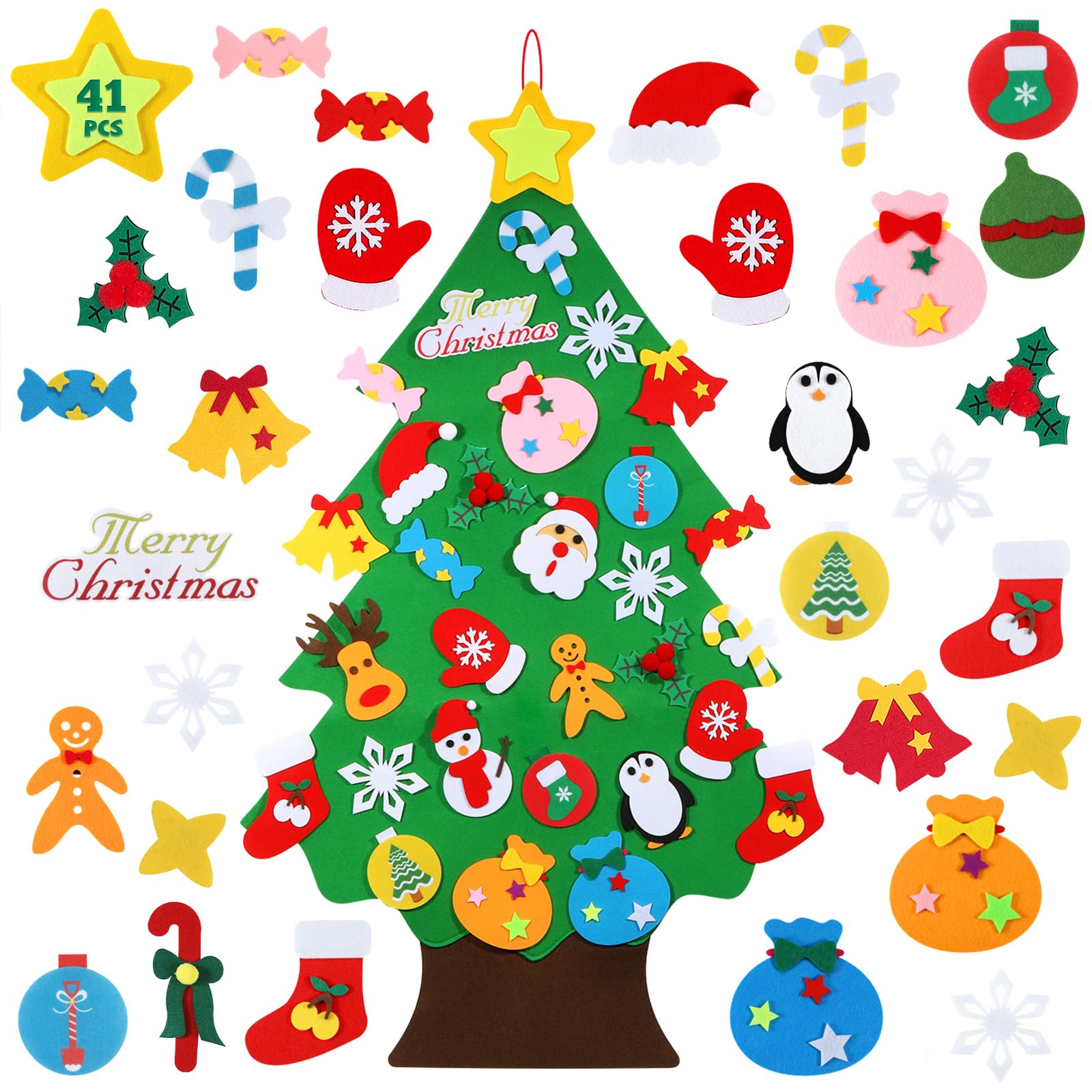 TOBEHIGHER DIY Felt Christmas Tree - 3.6 FT Felt Christmas Tree for Kids with 41 Pieces of Ornament Decor, DIY Xmas Gifts for Kids, Wall Hanging Christmas Tree Decorations
