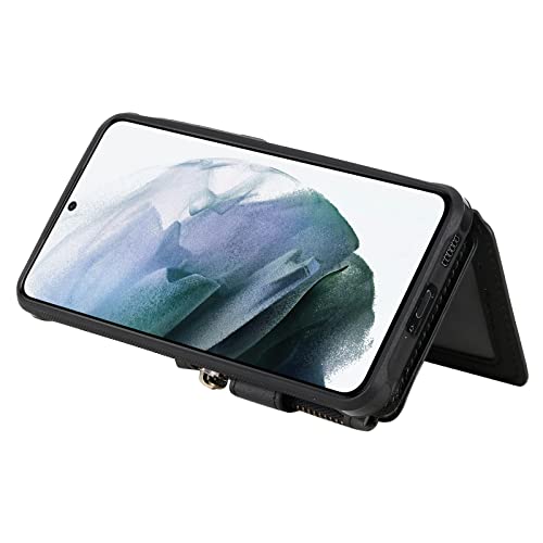 Compatible with Samsung Galaxy S22 Ultra 5G Wallet Flip Case with Zipper Pocket & Card Slots, DasKAn Anti Drop Shockproof Rubber Bumper PU Leather Protective Phone Cover with Stand Feature, Black