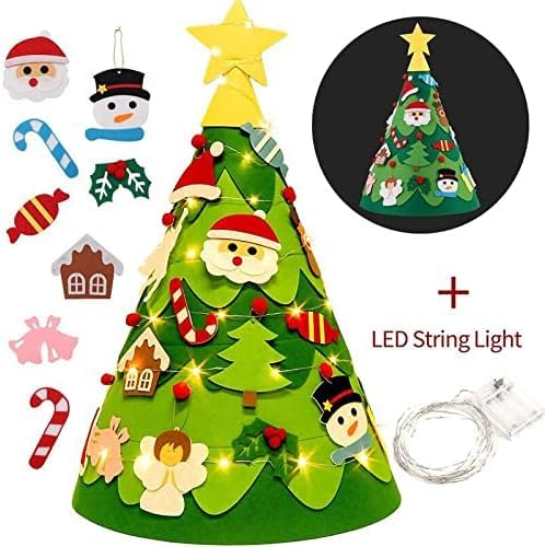 diuna 3D DIY Felt Christmas Tree, Handmade DIY Decoration and 18 Different Ornaments, Gifts for Kids New Year Christmas Decorations Gifts with LED