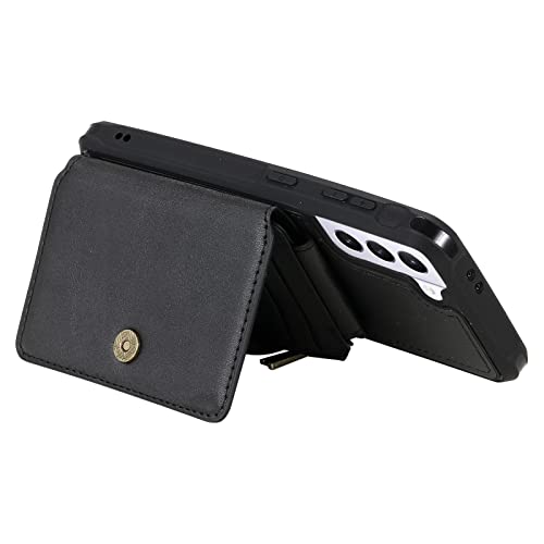 Compatible with Samsung Galaxy S22 Ultra 5G Wallet Flip Case with Zipper Pocket & Card Slots, DasKAn Anti Drop Shockproof Rubber Bumper PU Leather Protective Phone Cover with Stand Feature, Black