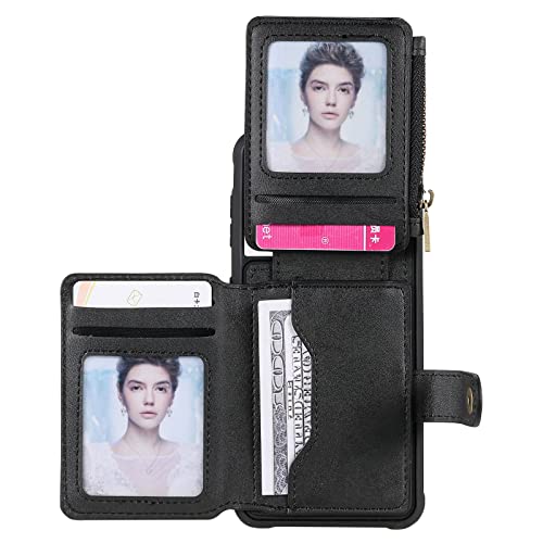 Compatible with Samsung Galaxy S22 Ultra 5G Wallet Flip Case with Zipper Pocket & Card Slots, DasKAn Anti Drop Shockproof Rubber Bumper PU Leather Protective Phone Cover with Stand Feature, Black