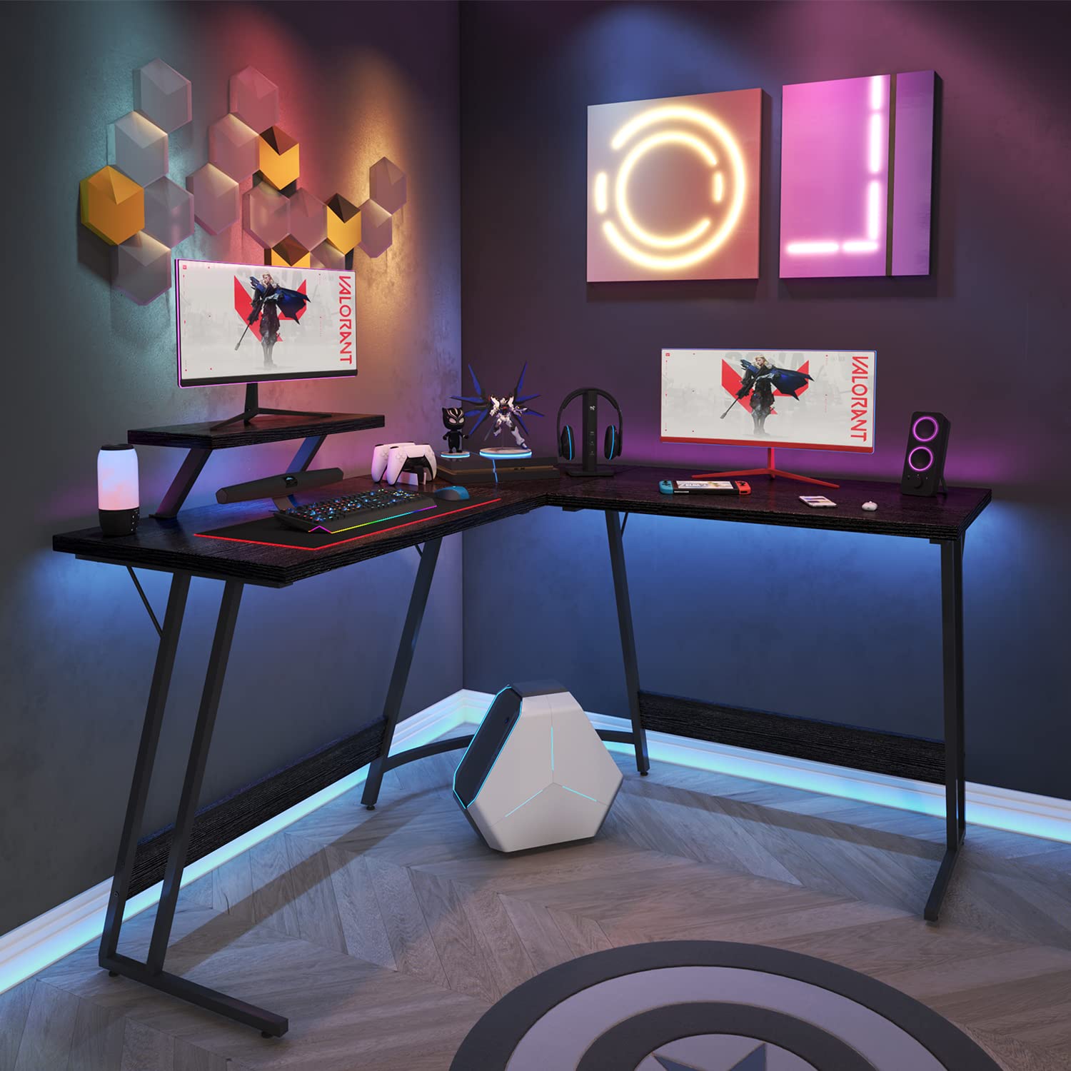 Homall L Shaped Gaming Desk Computer Corner Desk PC Gaming Desk Table with Large Monitor Riser Stand for Home Office Sturdy Writing Workstation (Classical Black, 51 Inch)