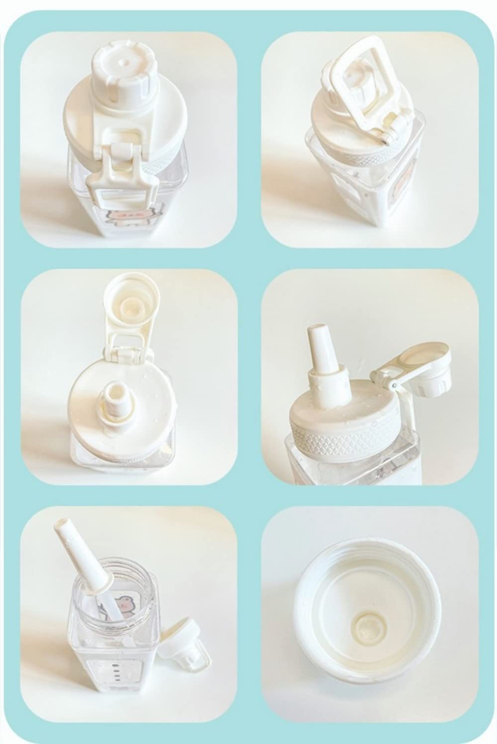 Large Kawaii Water Bottle with Straw and 3D Stickers Cute Aesthetic Bottle Kawaii Milk Bottle Tea Cup Juice Shaker Portable Silicone (700ml/24oz, White)