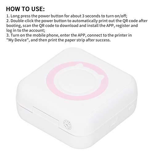Gaeirt Mini Printer Portable Photo Printer, Pocket Printer Thermal Portable Wireless Bluetooth Bluetooth Label Printer 200dpi Support for Wireless Bluetooth 4.1(Pink)