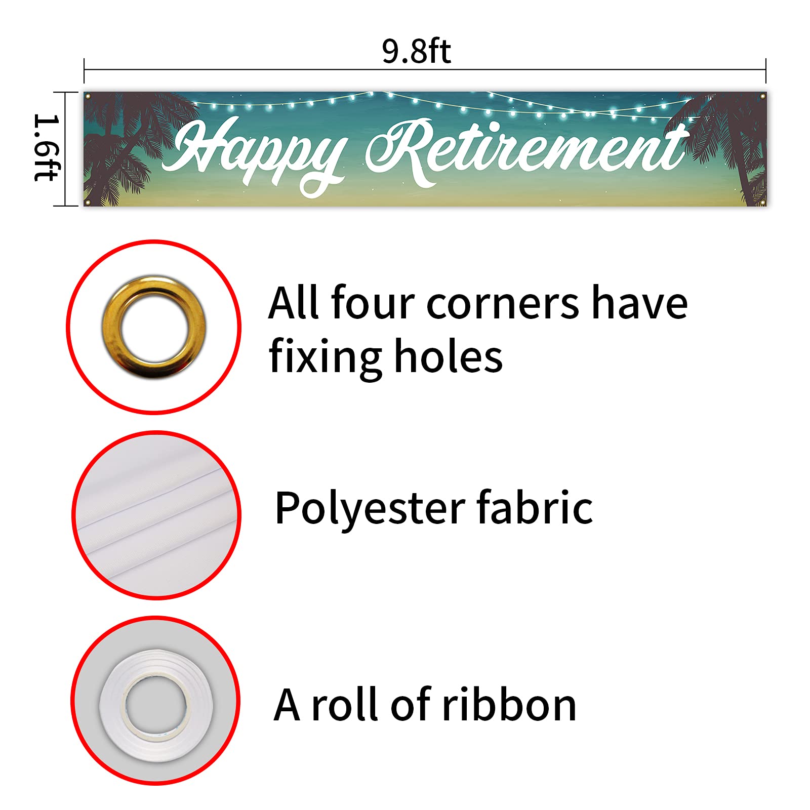 Large Happy Retirement Banner, Officially Retired Yard Sign Lawn Sign, Coconut Tree Retirement Party Outdoor Indoor Backdrop 9.8 x 1.6 Feet