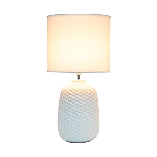 Simple Designs LT1135-OFF 20.4" Tall Traditional Ceramic Purled Texture Bedside Table Desk Lamp w White Fabric Drum Shade for Home Decor, Bedroom, Living Room, Entryway, Office, Off White