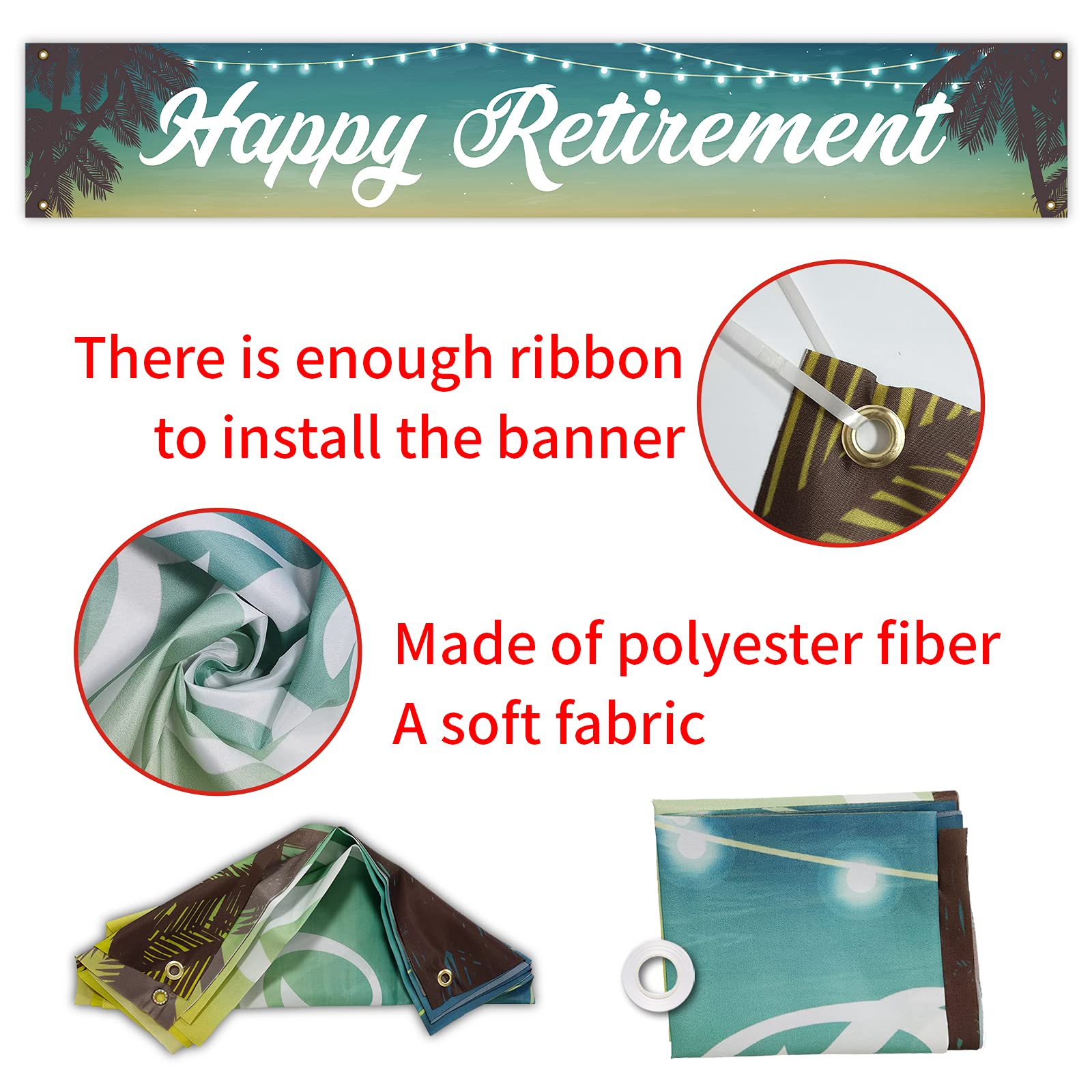 Large Happy Retirement Banner, Officially Retired Yard Sign Lawn Sign, Coconut Tree Retirement Party Outdoor Indoor Backdrop 9.8 x 1.6 Feet