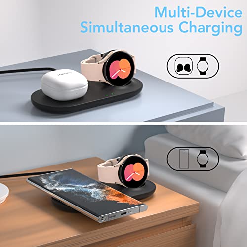 Wireless Charging Pad for Samsung Watch and Phone,Dual Wireless Charger Station for Galaxy Watch 5 Pro/5/4 Active 2 Galaxy S23/Ultra/S23+/S22/Note 20/ Z Flip 4/3 Fold 4/3 Galaxy Buds2/Pro with Adapter