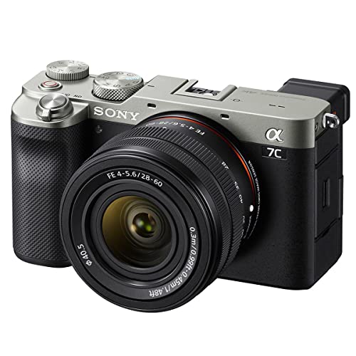 Sony Alpha 7C Mirrorless Digital Camera with FE 28-60mm Lens, Silver, Bundle with 128GB SD Card, Backpack, Wrist Strap, 2X Extra Battery, Dual Charger, Filter Kit and Accessories