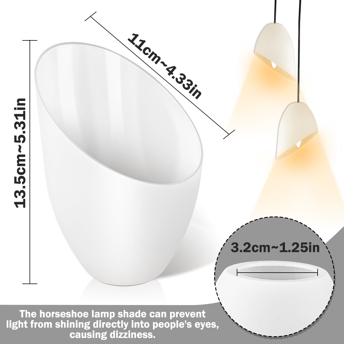 6 PCS White Plastic Lamp Shade, 4.1 inch Diameter Horseshoe Lampshade Replacement Lampshade for Chandelier, Pendant Light, Wall Sconces Series, Easy to Install(32mm)