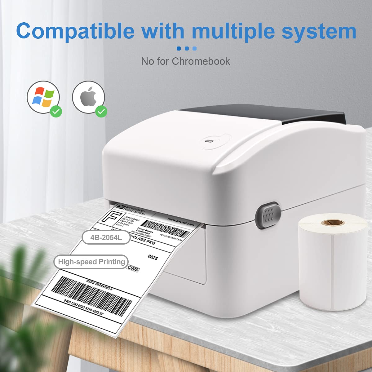 Micmi Shipping Label Printer, Thermal Support Amazon Ebay PayPal Etsy Shopify Shipstation Stamps.com Ups USPS FedEx DHL Support Windows, Roll & Fanfold Thermal Direct Label for Printer 4x6 inch