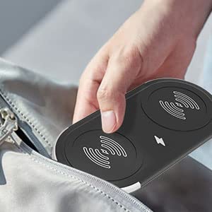 Dual Wireless Charger Pad, Dual 15W Max Fast Charging Wireless Charging Pad for All Wireless-Charging-Enable Phones Galaxy iPhone AirPods 2-in-1 Type C Cable Included (No AC Adapter)
