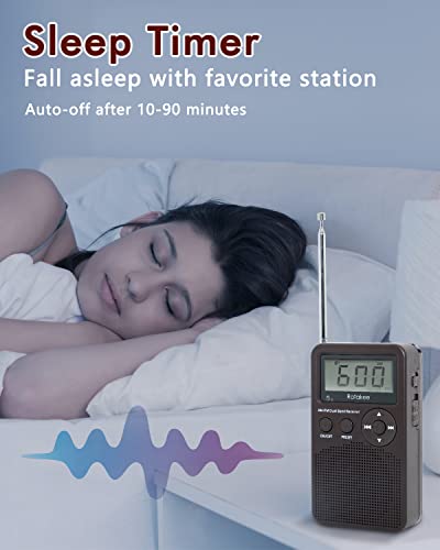 Ratakee Battery Operated Handheld AM/FM Radio with Preset, Sleep Timer and Battery Backup for Yard Work, Walking, Camping, Jogging, Fishing, 3 AA Battery Powered