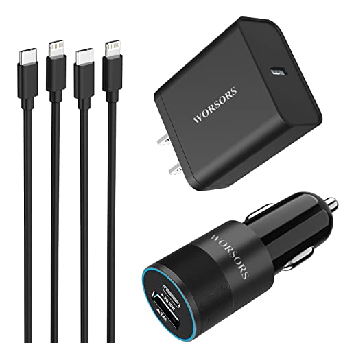 [Apple MFi Certified] 20W Fast Charger Kit, USB C PD Wall/Car Charger Adapter for iPhone 14 Pro Max/14 Pro/14 Plus, iPhone 13/12/11/Mini/XS/XR/8/SE + 2 X Type C to Lightning Rapid Charging Cable Cord