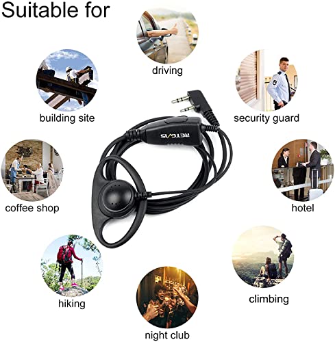 Retevis 2 Way Radio Earpiece with Mic 2 Pin D-Type Walkie Talkie Earpiece Compatible with Baofeng 888S UV-5R UV-82 H-777 RT21 RT22 Two Way Radios (1 Pack)
