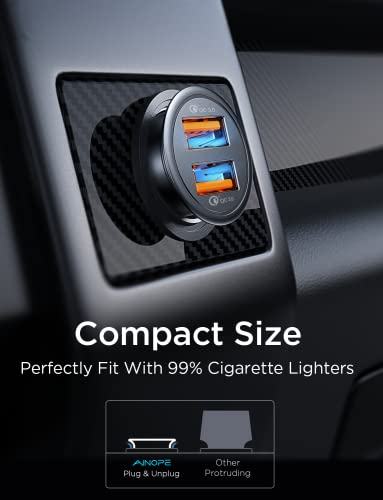 Fast Car Charger Adapter, 36W Super Mini AINOPE USB Car Charger Fast Charging [with 3.3ft USB C Cable] Dual QC3.0 All Metal Phone Charger Car Compatible with S21/S20/S10/S9, iPhone 13/12/11 pro/X/8